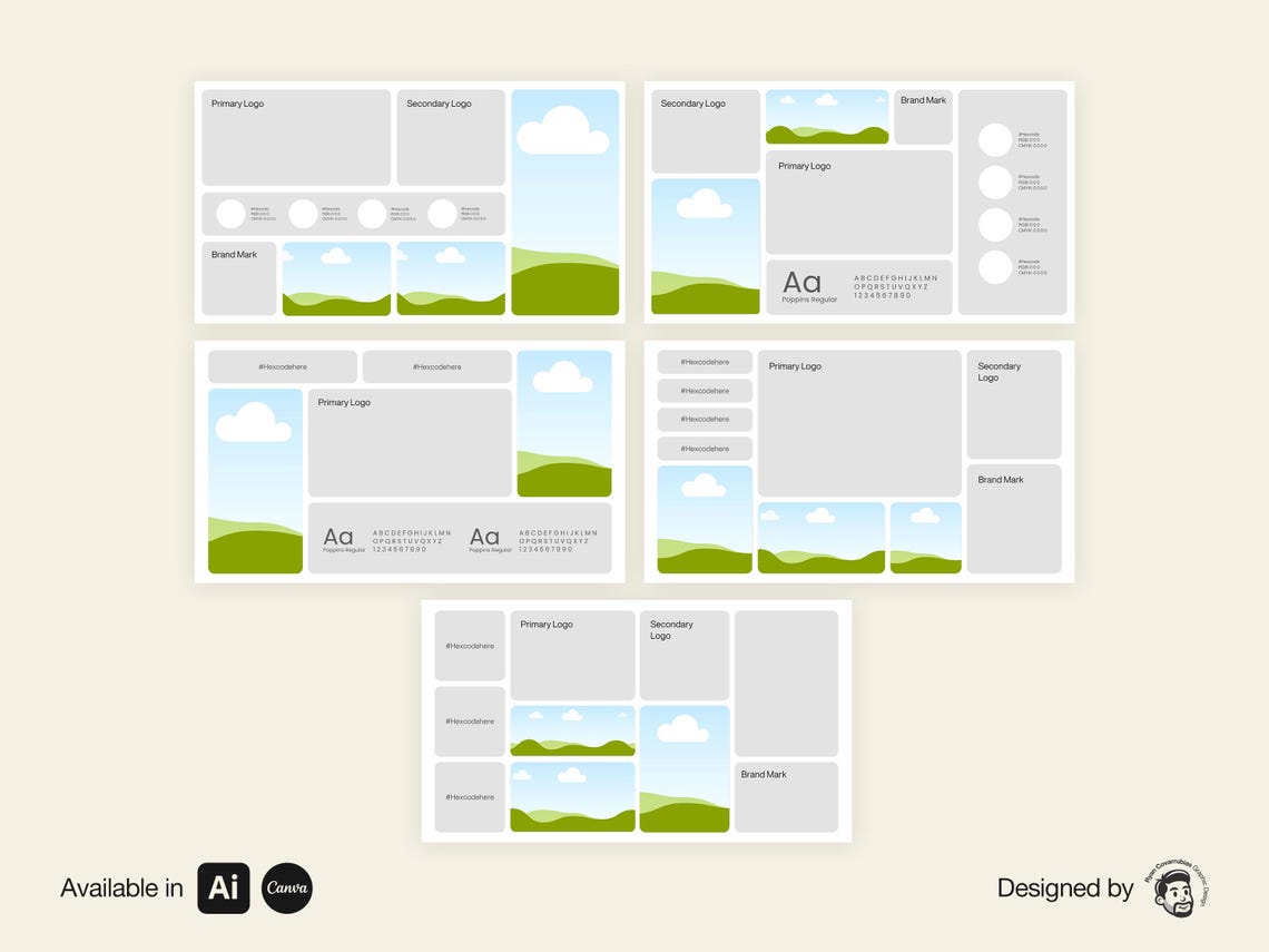 Easy to Use Bento Grid Style Brand Sheet for Beginner Graphic Designers ...