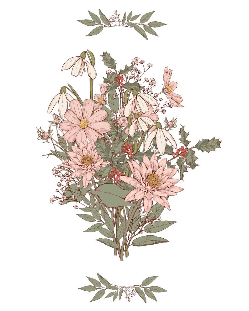 Custom Birth Month Flower Bouquet Illustration - Printed - Etsy