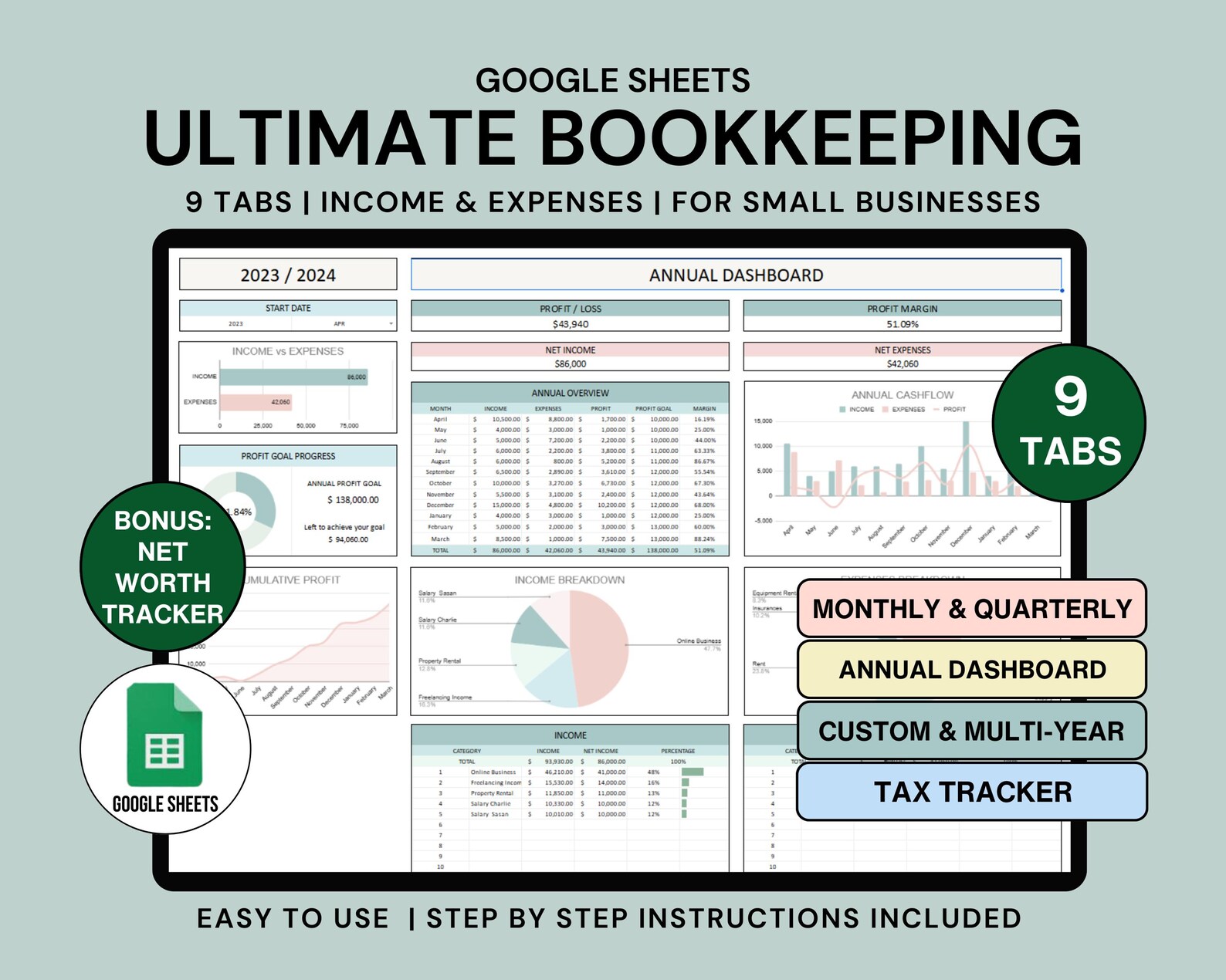 Small Business Bookkeeping Spreadsheet Template Business Income and ...