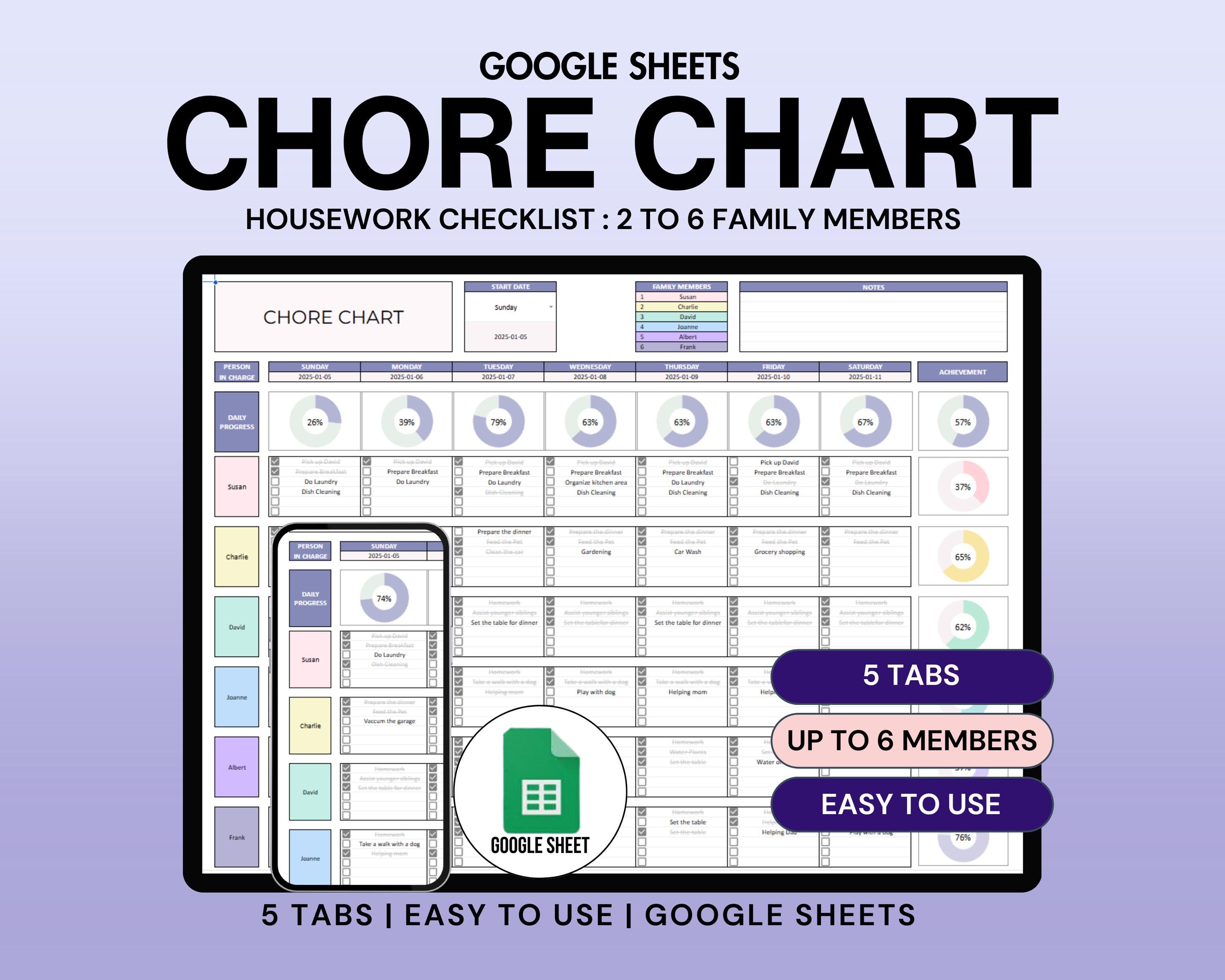 Chore Chart Spreadsheet Google Sheets Daily Cleaning Schedule Family ...