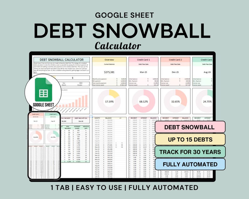 Debt Snowball Calculator Spreadsheet Google Sheets Debt Payoff Tracker ...