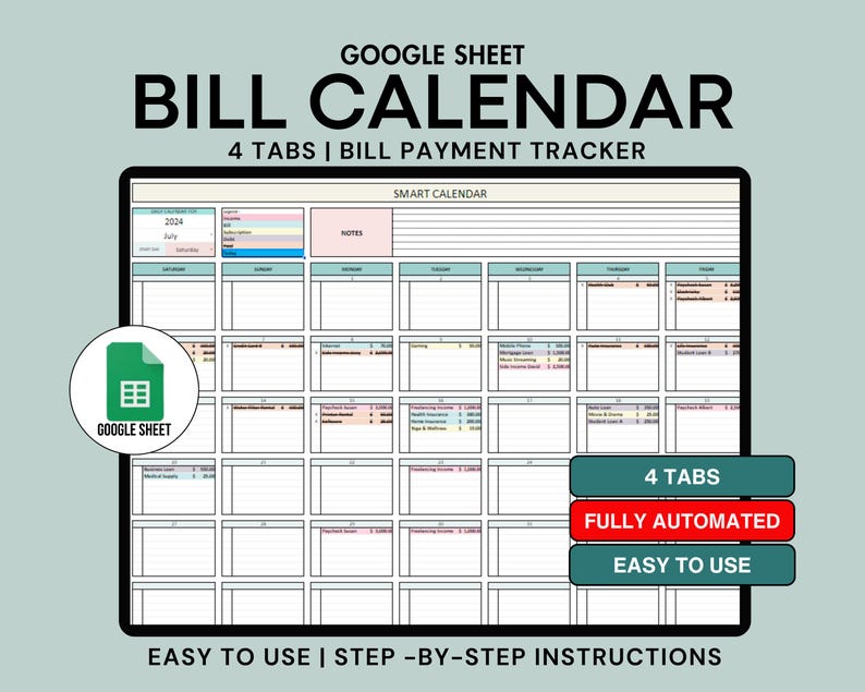 Bill Tracker Spreadsheet Template Smart Bill Calendar Monthly Income ...