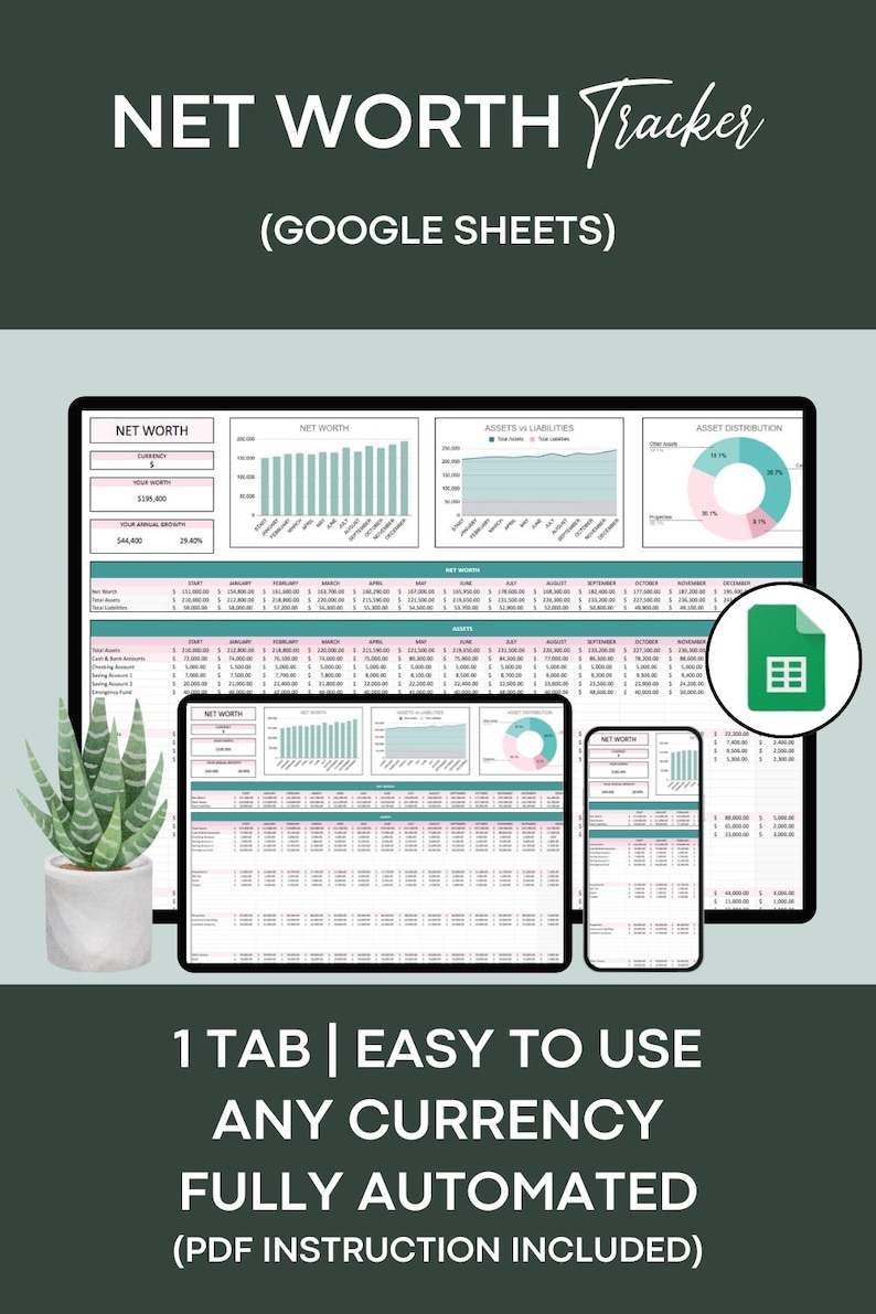 Net Worth Tracker Spreadsheet Google Sheets Assets and Liabilities ...