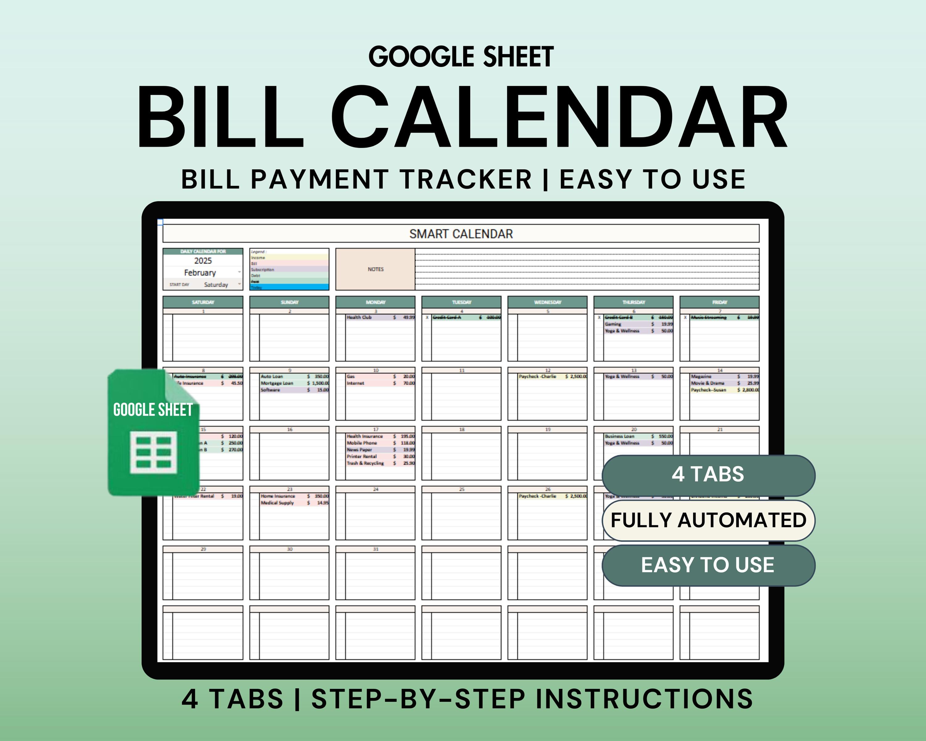 Bill Tracker Spreadsheet Google Sheets Bill Calendar Template Monthly ...
