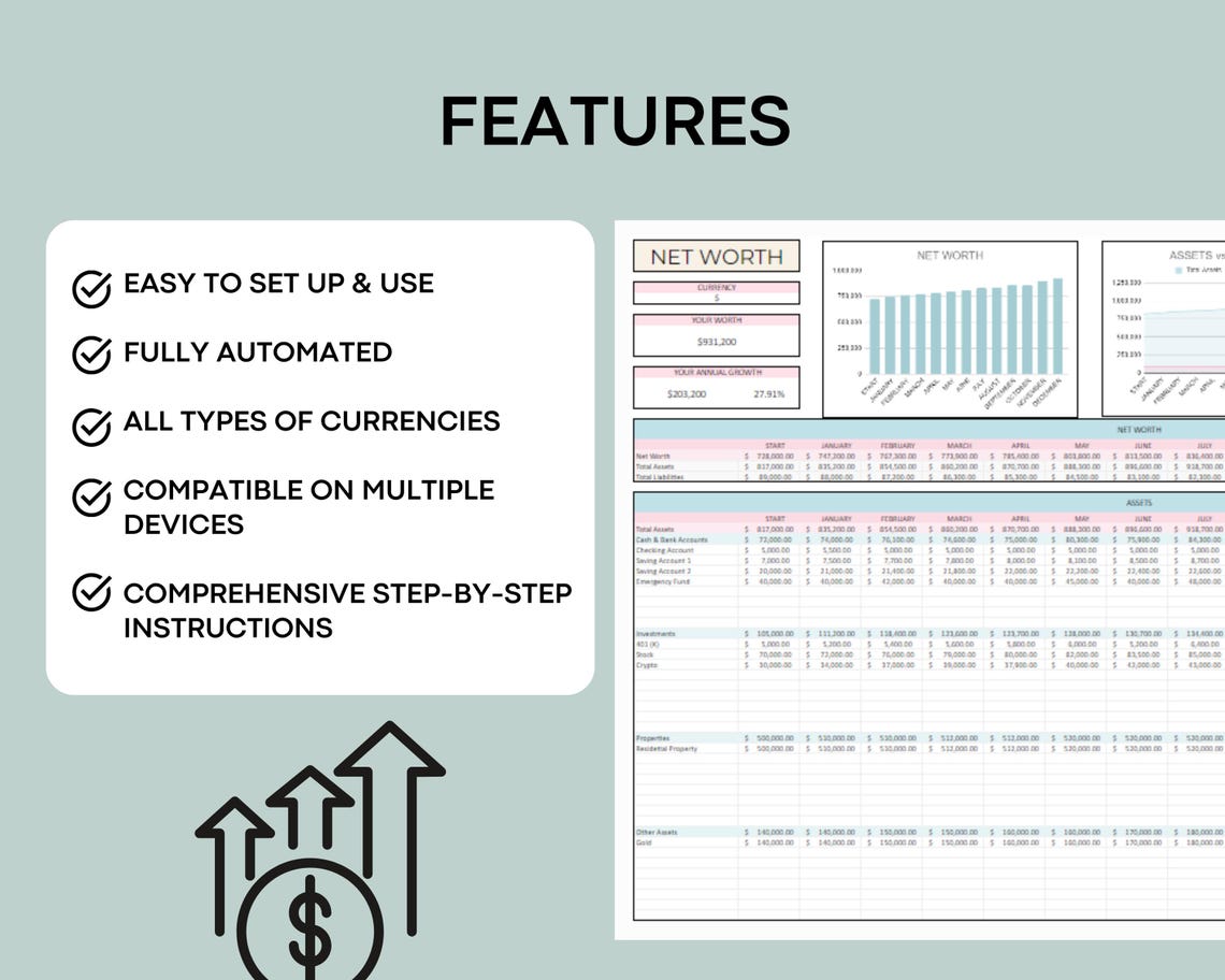 Net Worth Tracker Spreadsheet Personal Finance Assets Liabilities ...