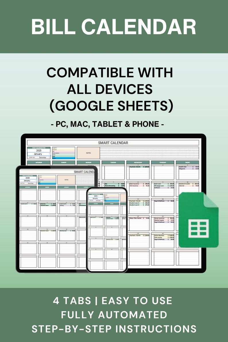 Bill Tracker Spreadsheet Google Sheets Bill Calendar Template Monthly ...