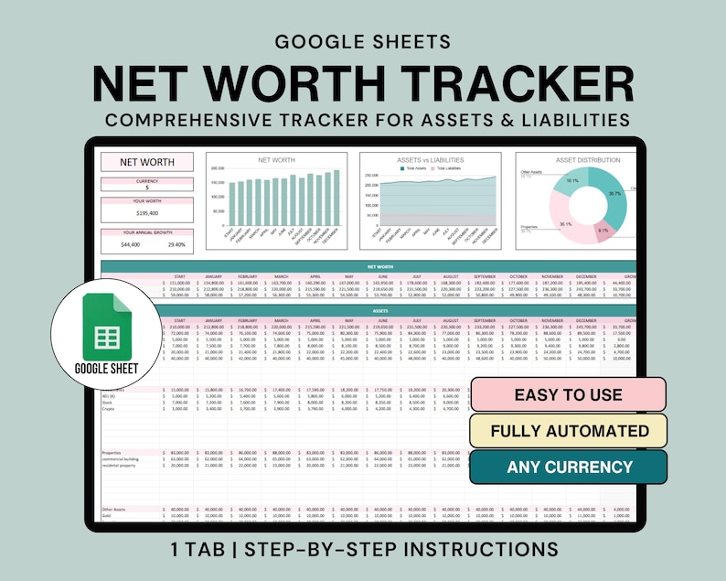 Net Worth Tracker Spreadsheet Google Sheets Assets and Liabilities ...