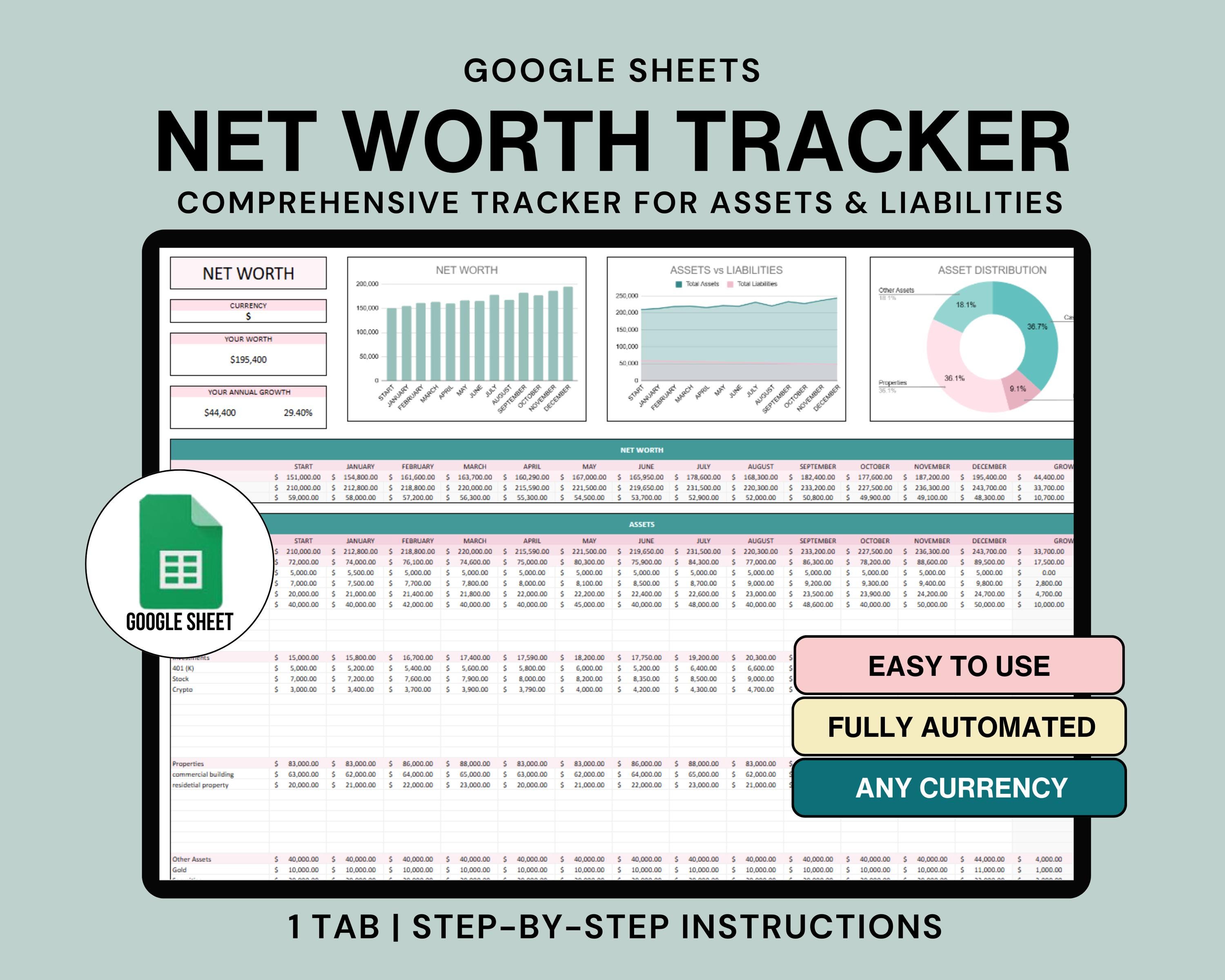 Net Worth Tracker Spreadsheet Google Sheets Assets and Liabilities ...