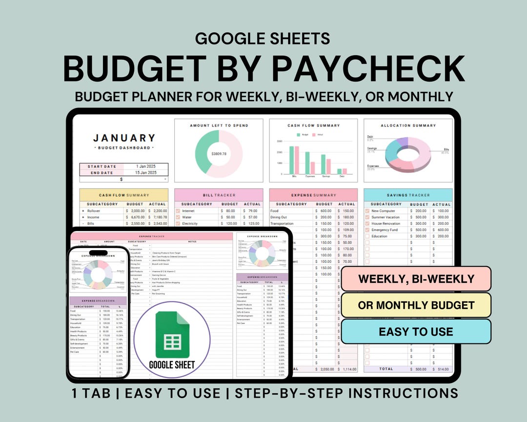 Budget by Paycheck Google Sheets Spreadsheet Monthly Paycheck Budget ...