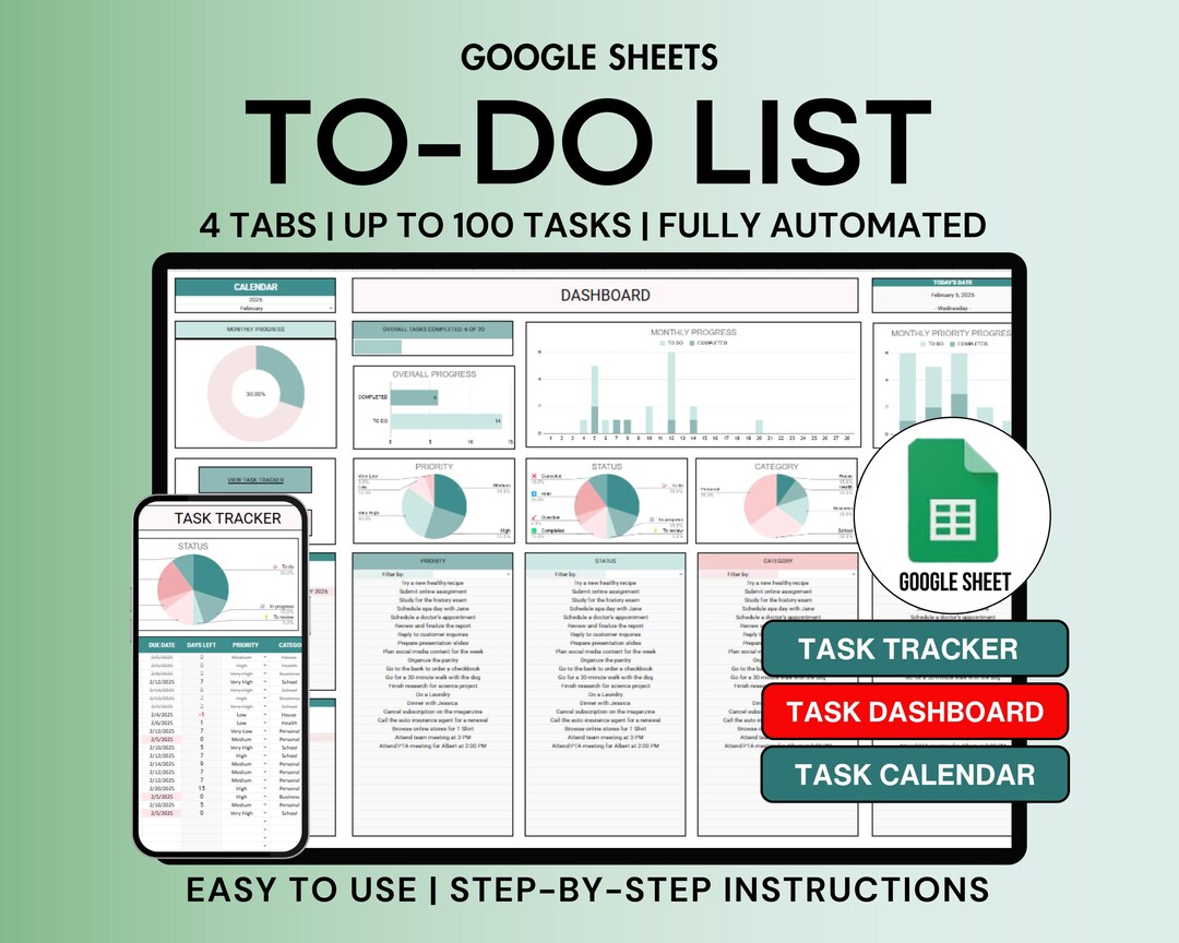 To Do List Tracker Spreadsheet Task Tracker Google Sheet Daily Weekly ...