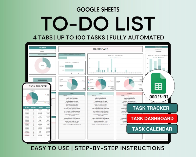 To Do List Tracker Spreadsheet Task Tracker Google Sheet Daily Weekly ...