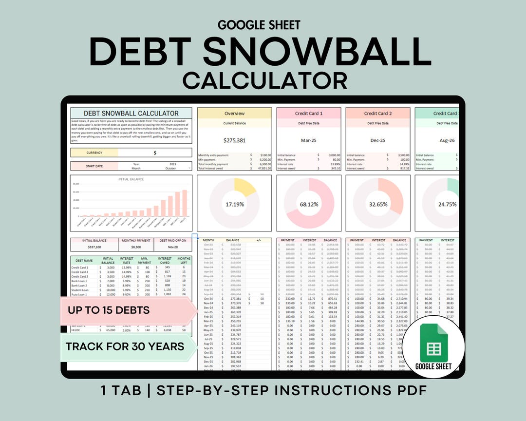 Debt Snowball Calculator Spreadsheet Google Sheets Debt Payoff Tracker ...
