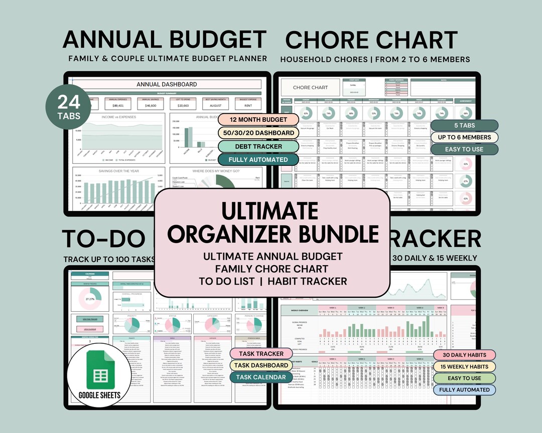 Ultimate Annual Budget Google Sheets Life Organizer Spreadsheet Monthly ...