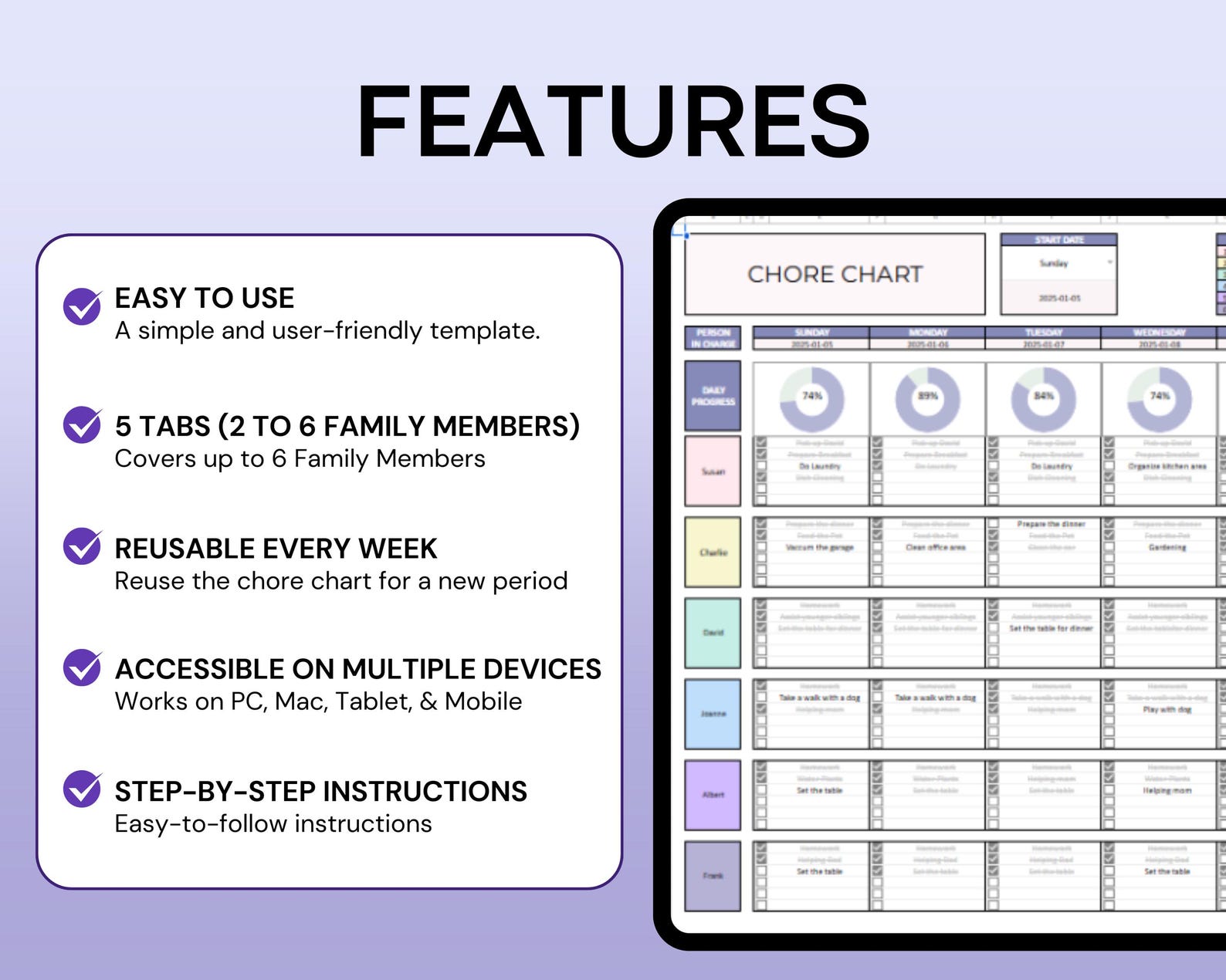 Chore Chart Spreadsheet Google Sheets Daily Cleaning Schedule Family ...
