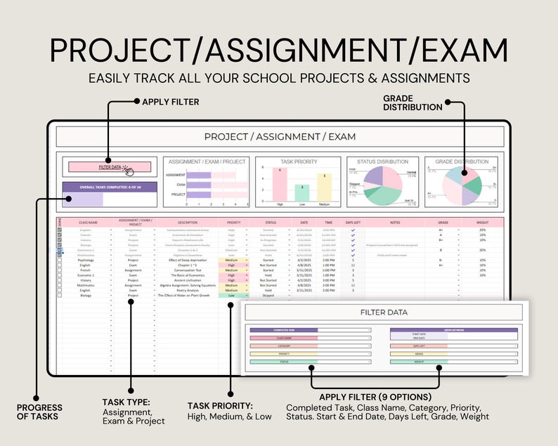 Student Planner Spreadsheet Academic Planner Google Sheets Study ...