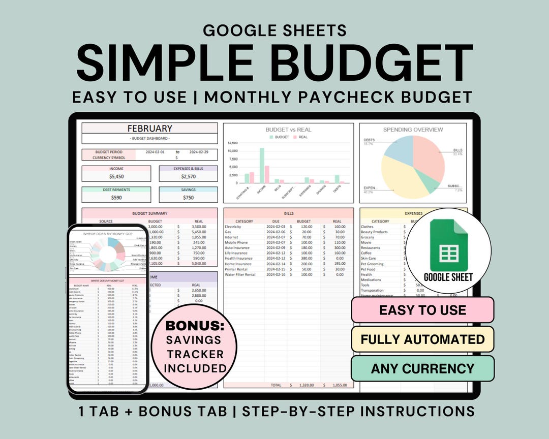Monthly Budget Spreadsheet Google Sheets Budget by Paycheck Template ...
