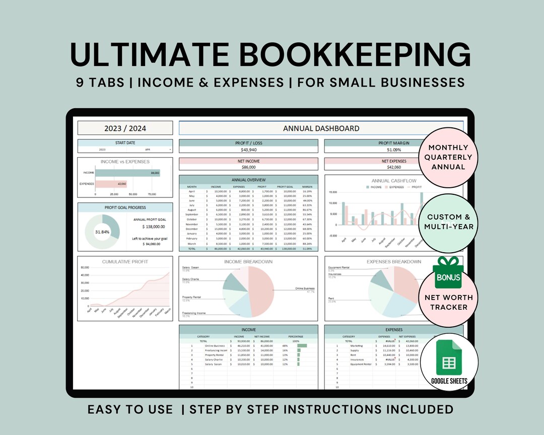 Small Business Bookkeeping Spreadsheet Template Business Income and ...