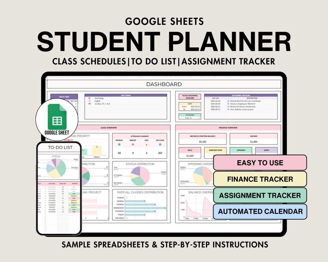 Student Planner Spreadsheet Academic Planner Google Sheets Study ...