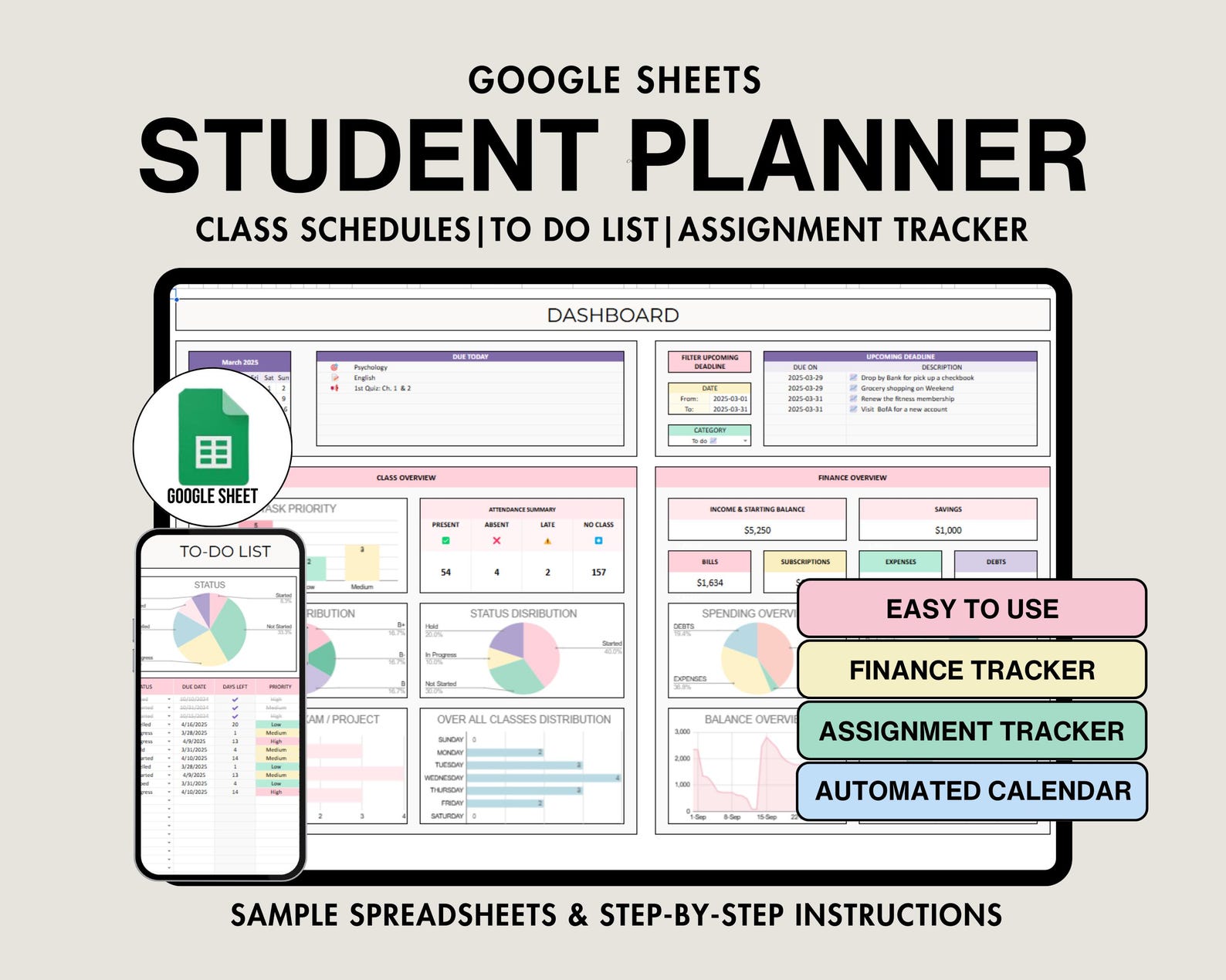 Student Planner Spreadsheet Academic Planner Google Sheets Study ...