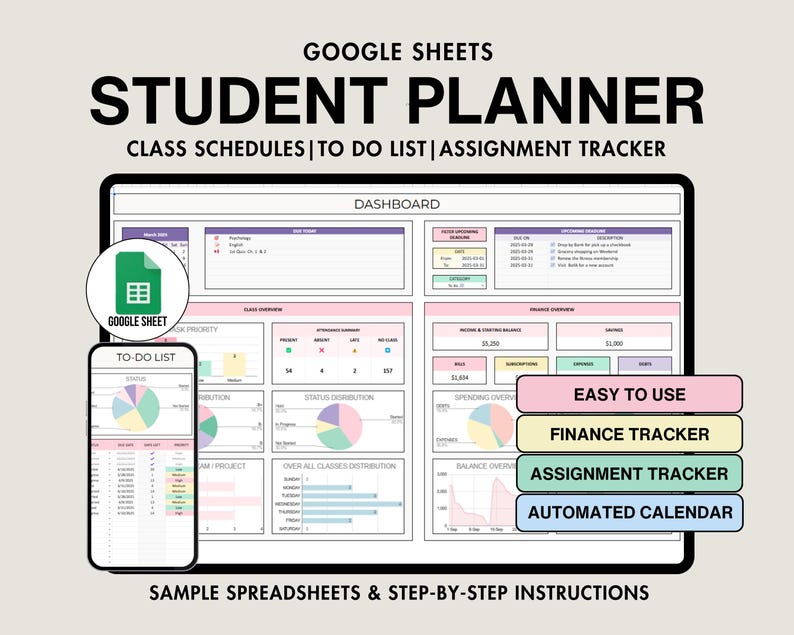 Student Planner Spreadsheet Academic Planner Google Sheets Study ...