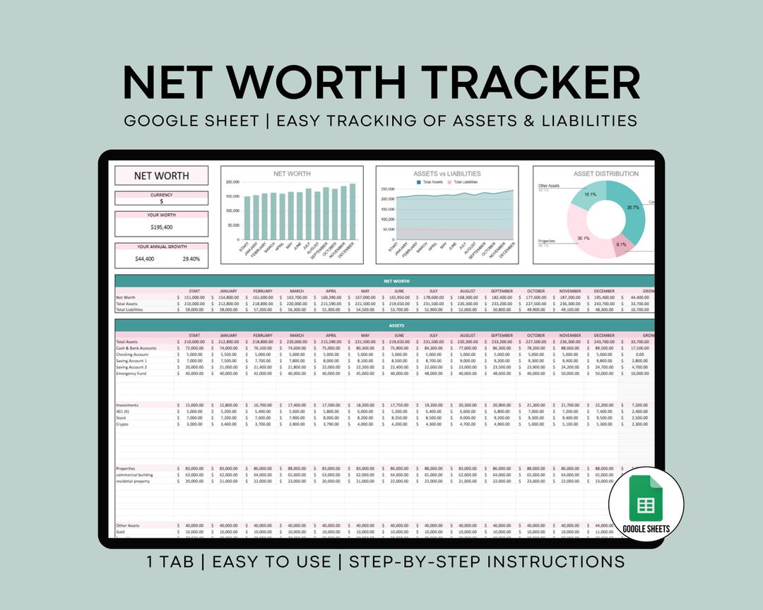 Net Worth Tracker Spreadsheet Google Sheets Assets and Liabilities ...