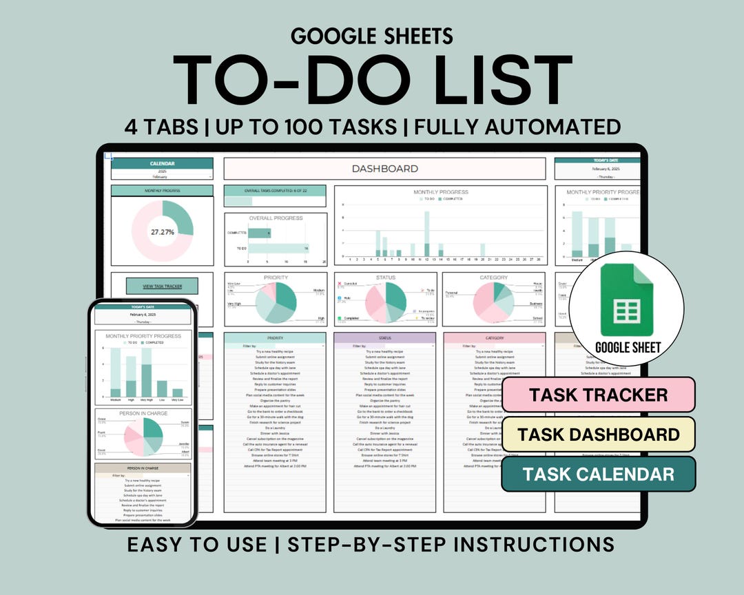 To Do List Tracker Spreadsheet Monthly Daily Task Planner Google Sheets ...