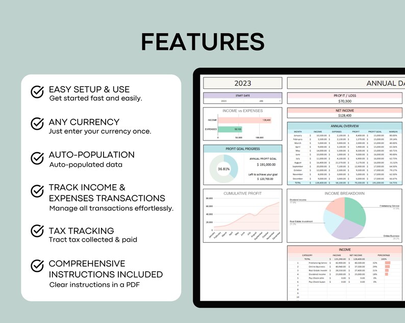 Small Business Bookkeeping Spreadsheet Google Sheets Sales Profit and ...