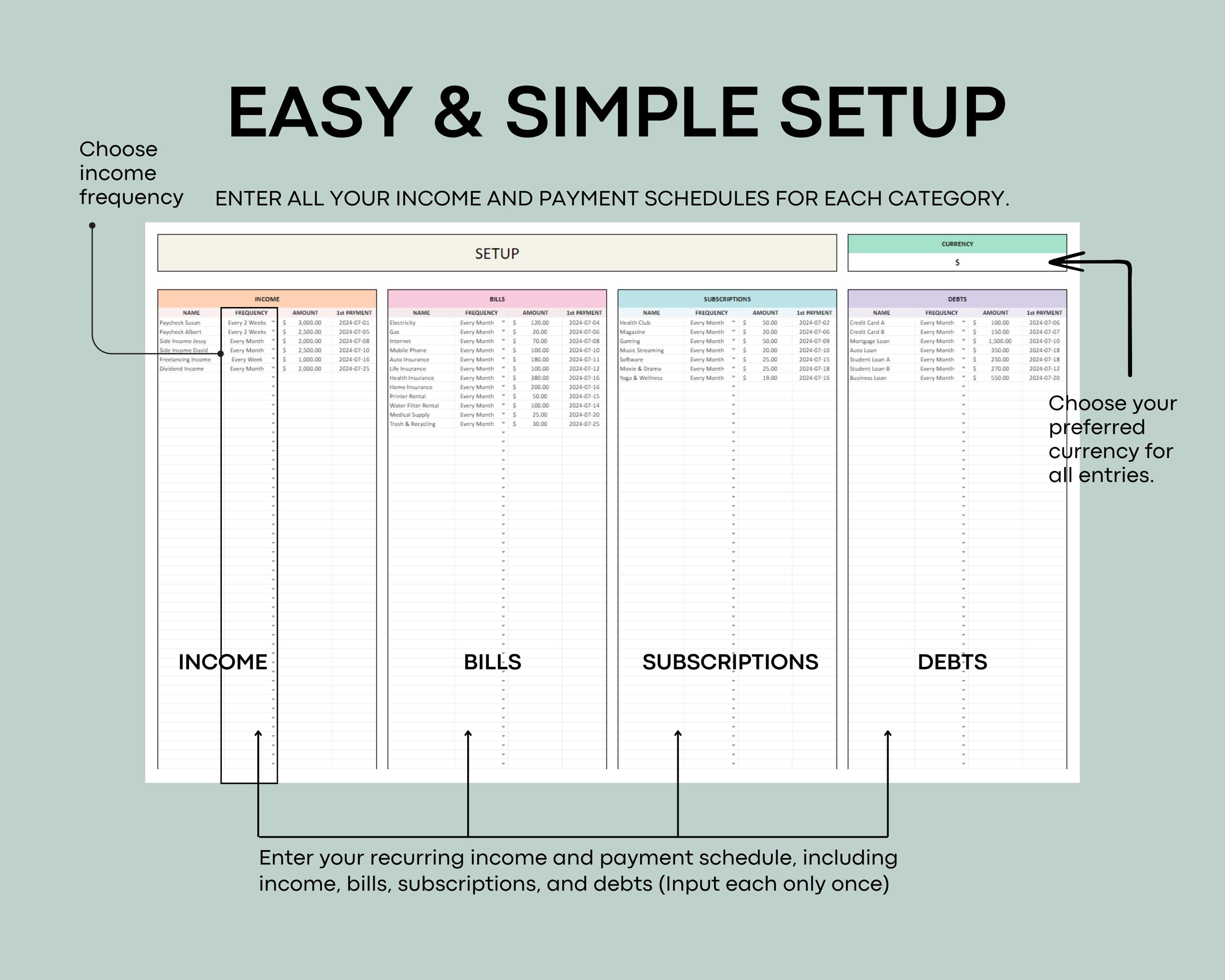 Bill Tracker Spreadsheet Template Smart Bill Calendar Monthly Income ...