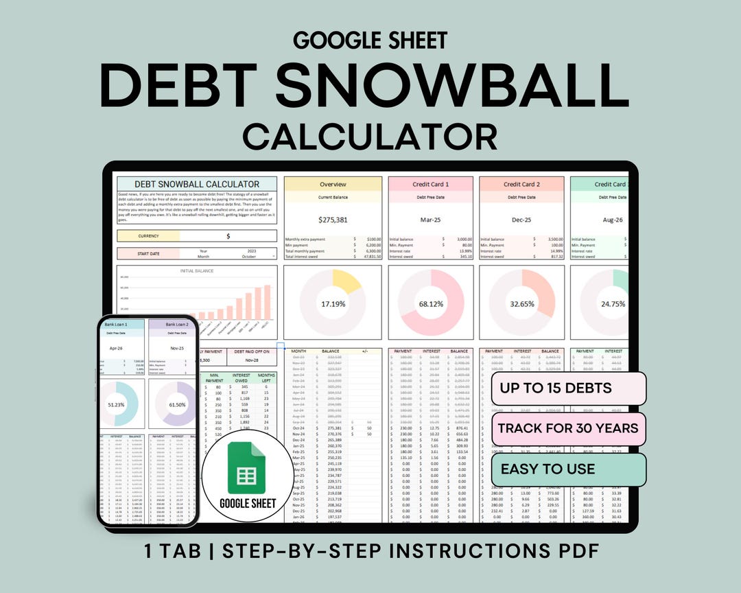 Debt Snowball Calculator Spreadsheet Google Sheets Debt Payoff Tracker ...