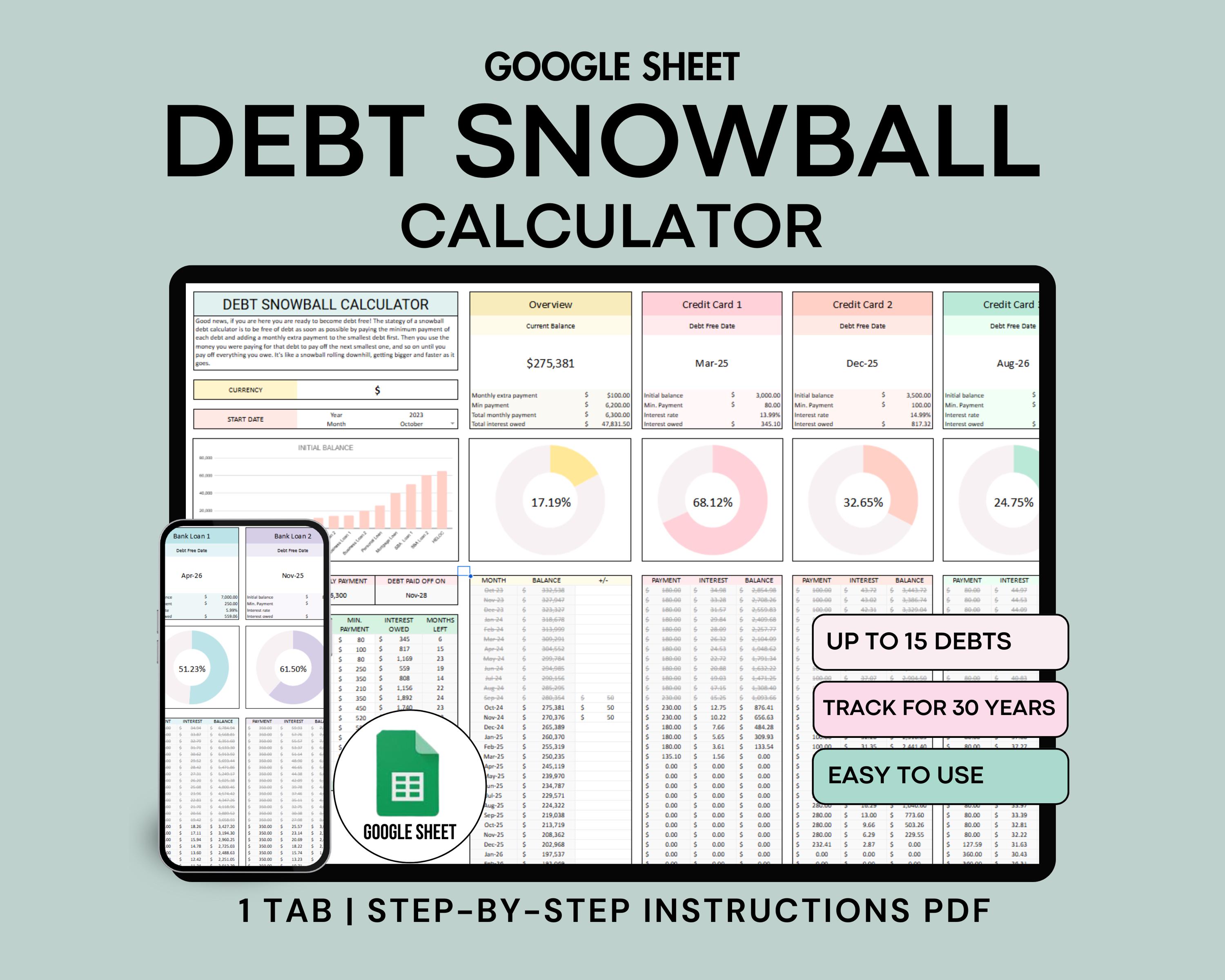 Debt Snowball Calculator Spreadsheet Google Sheets Debt Payoff Tracker ...