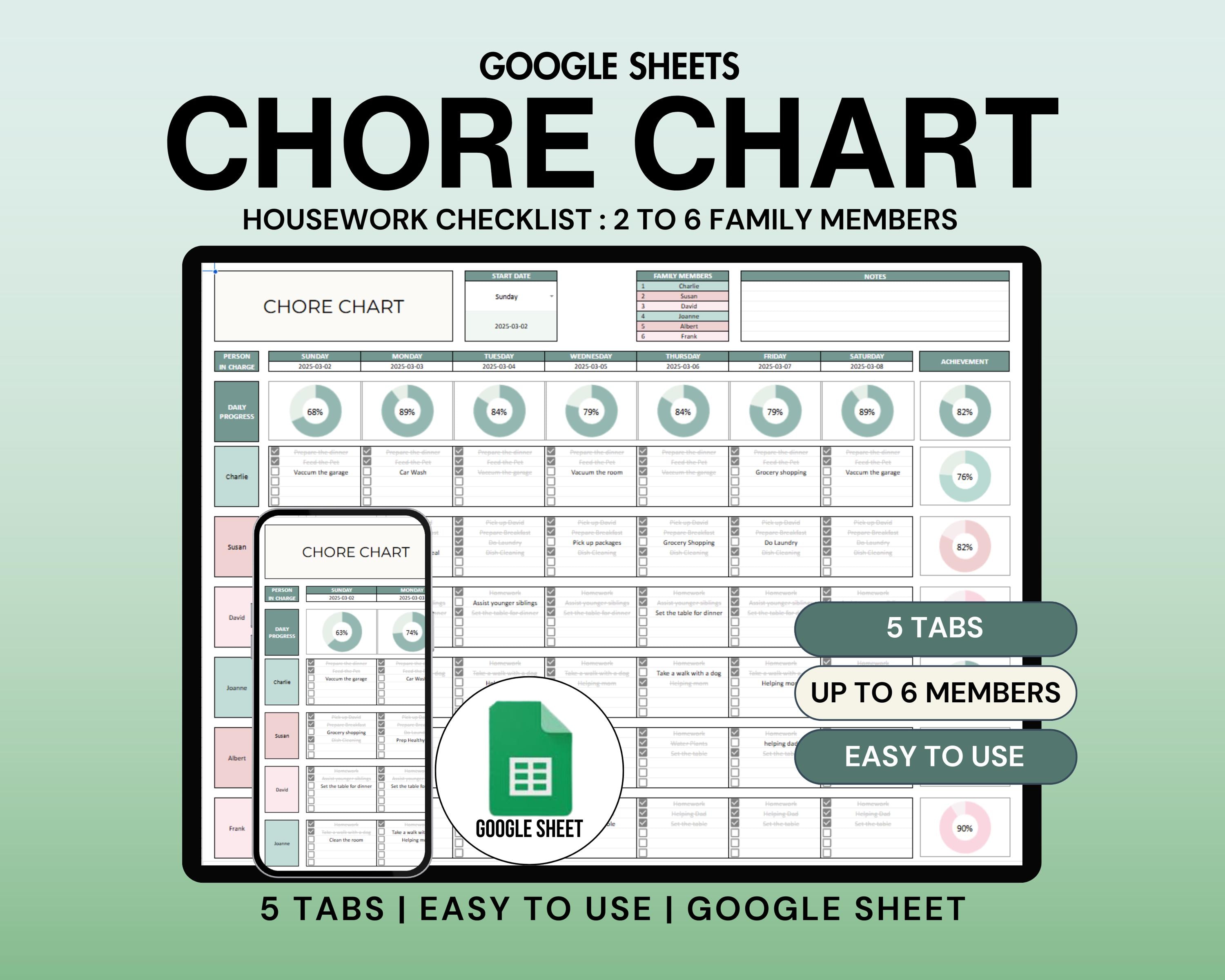 Chore Chart Spreadsheet Daily Cleaning Checklist Google Sheet Chore ...