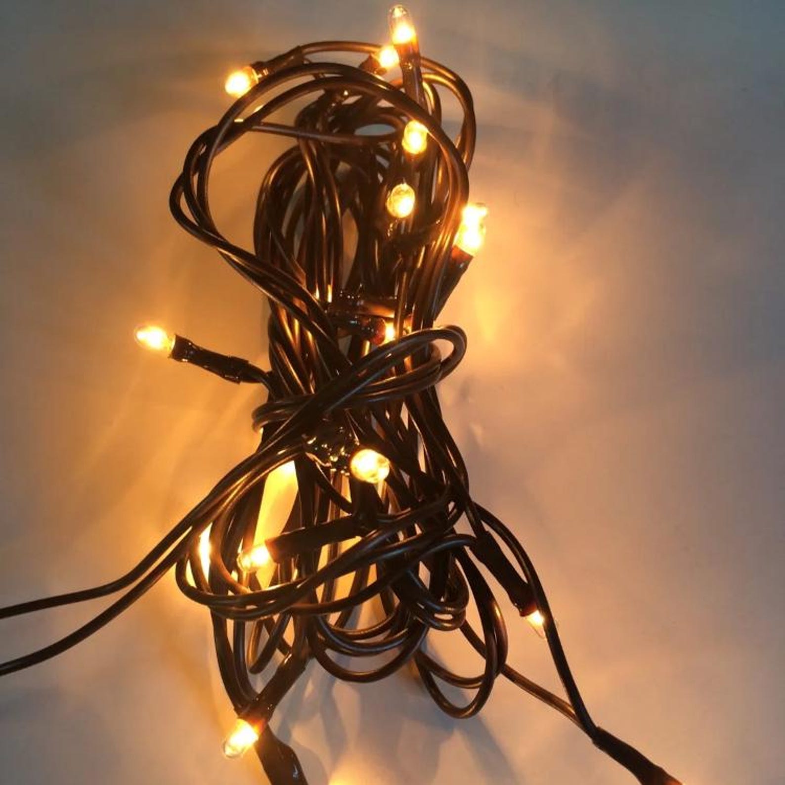 35ct Count Teeny Tiny Rice Light Set String Brown Wire Cord Primitive ...