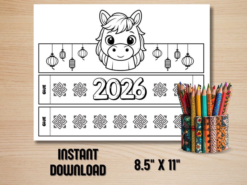 Lunar New Year 2026 Paper Crown, Chinese New Year Coloring Hat for Kids ...
