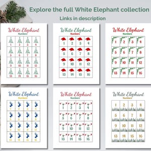 White Elephant Numbers, Gift Exchange Number Cards, Holiday Party Game ...