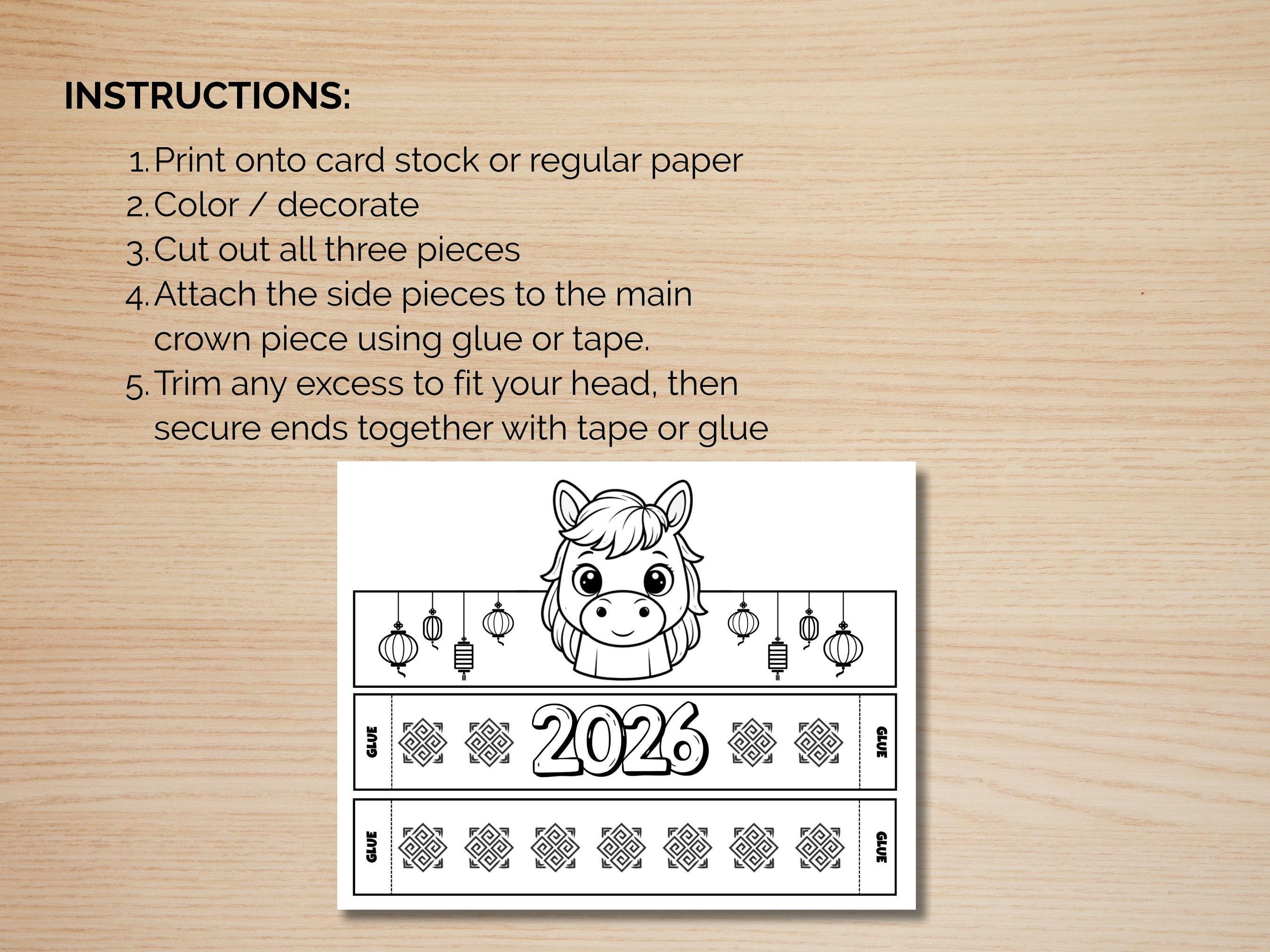 Lunar New Year 2026 Paper Crown, Chinese New Year Coloring Hat for Kids ...
