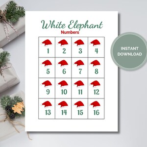 White Elephant Numbers, Gift Exchange Number Cards, Holiday Party Game ...