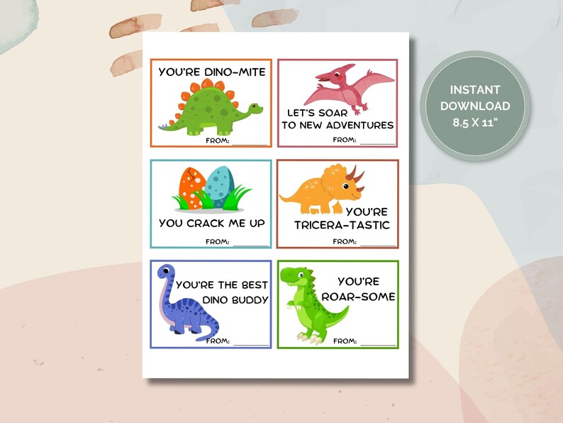 Dinosaur Valentines Card Printable, Classroom Valentines Cards, Dino ...