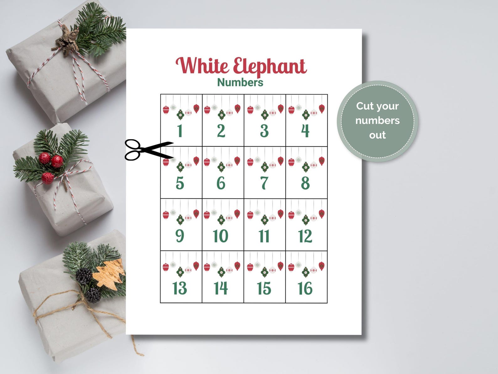 White Elephant Numbers, Gift Exchange Numbers, Christmas Gift Swap Game ...