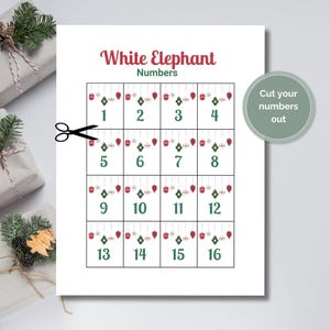 White Elephant Numbers, Gift Exchange Numbers, Christmas Gift Swap Game ...