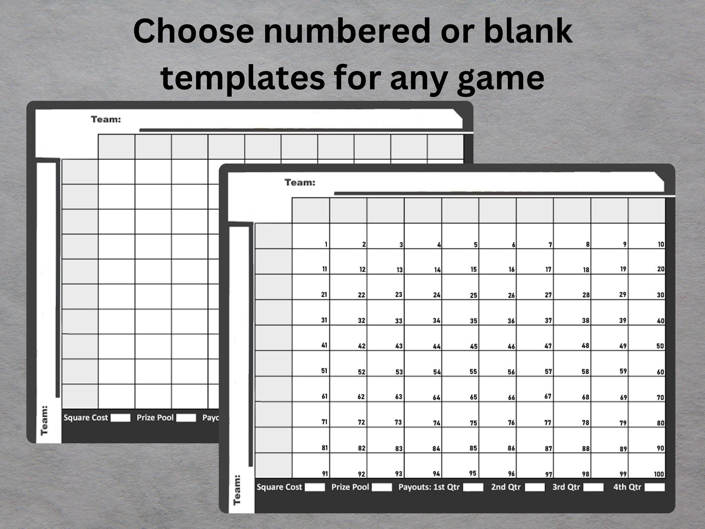 Football Squares, Football Party Games, Football Pool Template, 100 ...