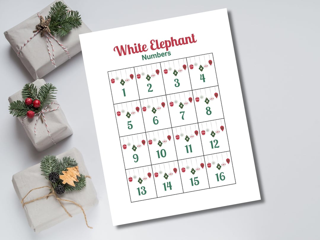 White Elephant Numbers, Gift Exchange Numbers, Christmas Gift Swap Game ...