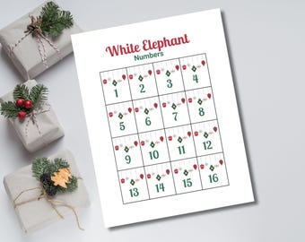 White Elephant Gift Exchange Number Cards Printable Instant Digital ...