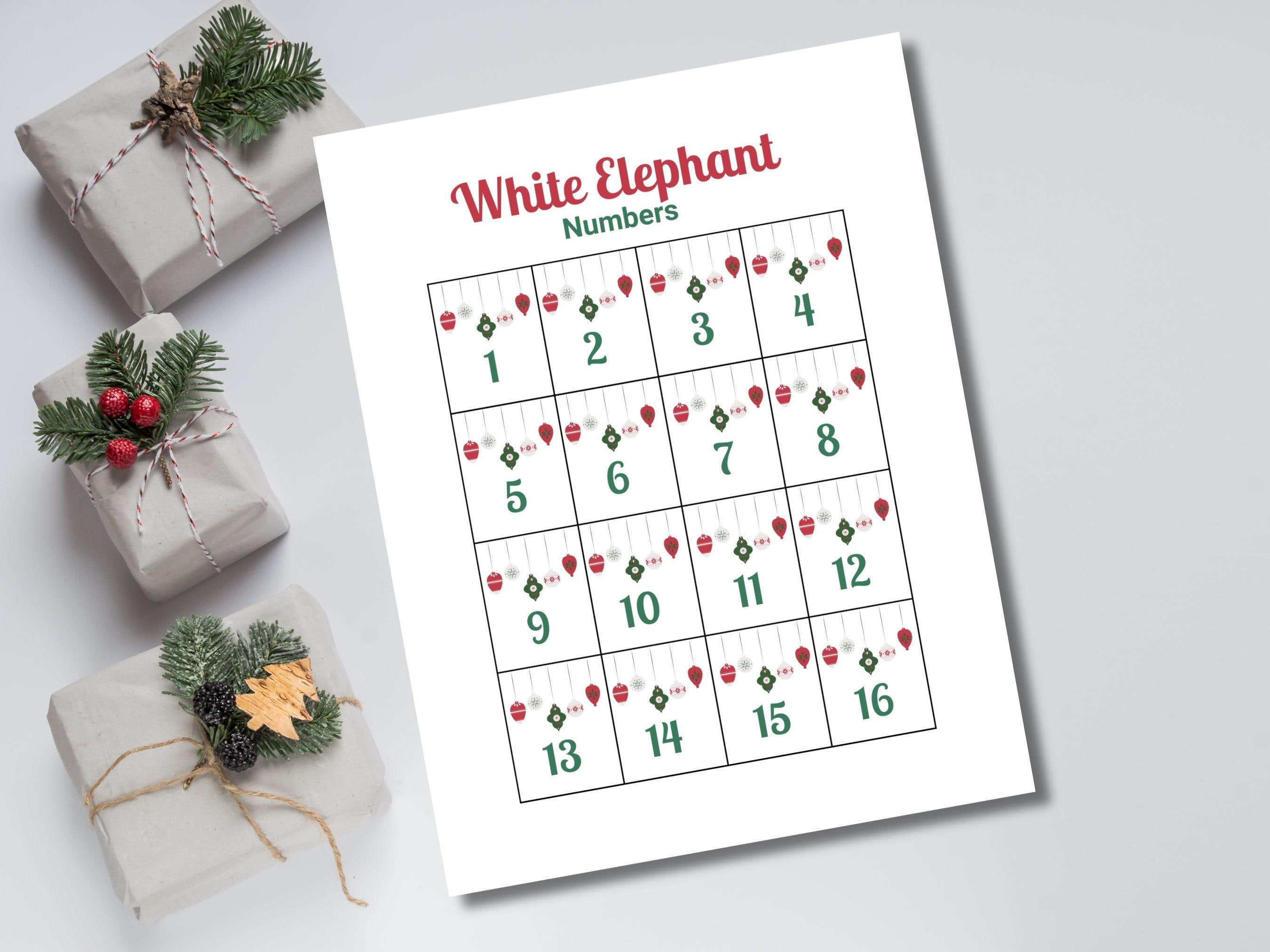 White Elephant Numbers, Gift Exchange Numbers, Christmas Gift Swap Game ...