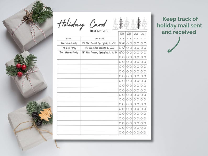 Holiday Card Tracker, Christmas Card Tracker, Greeting Card Mailing ...