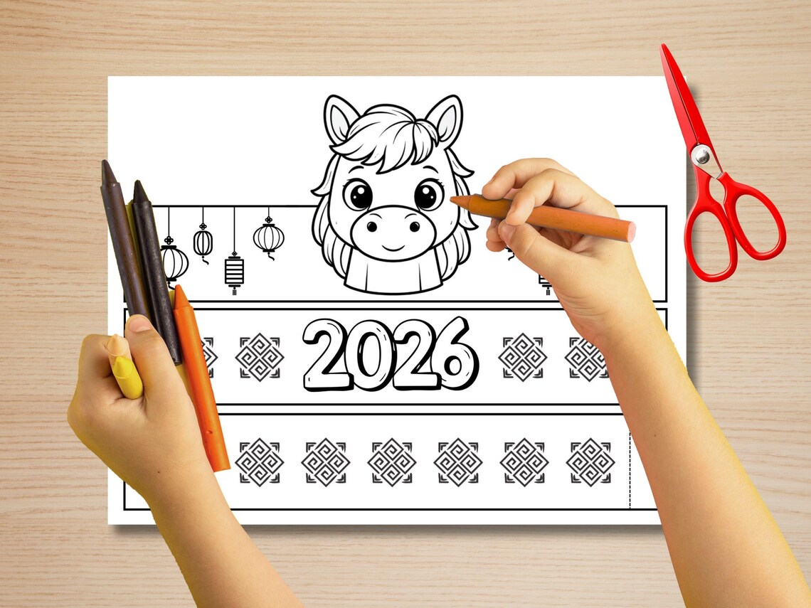 Lunar New Year 2026 Paper Crown, Chinese New Year Coloring Hat for Kids ...