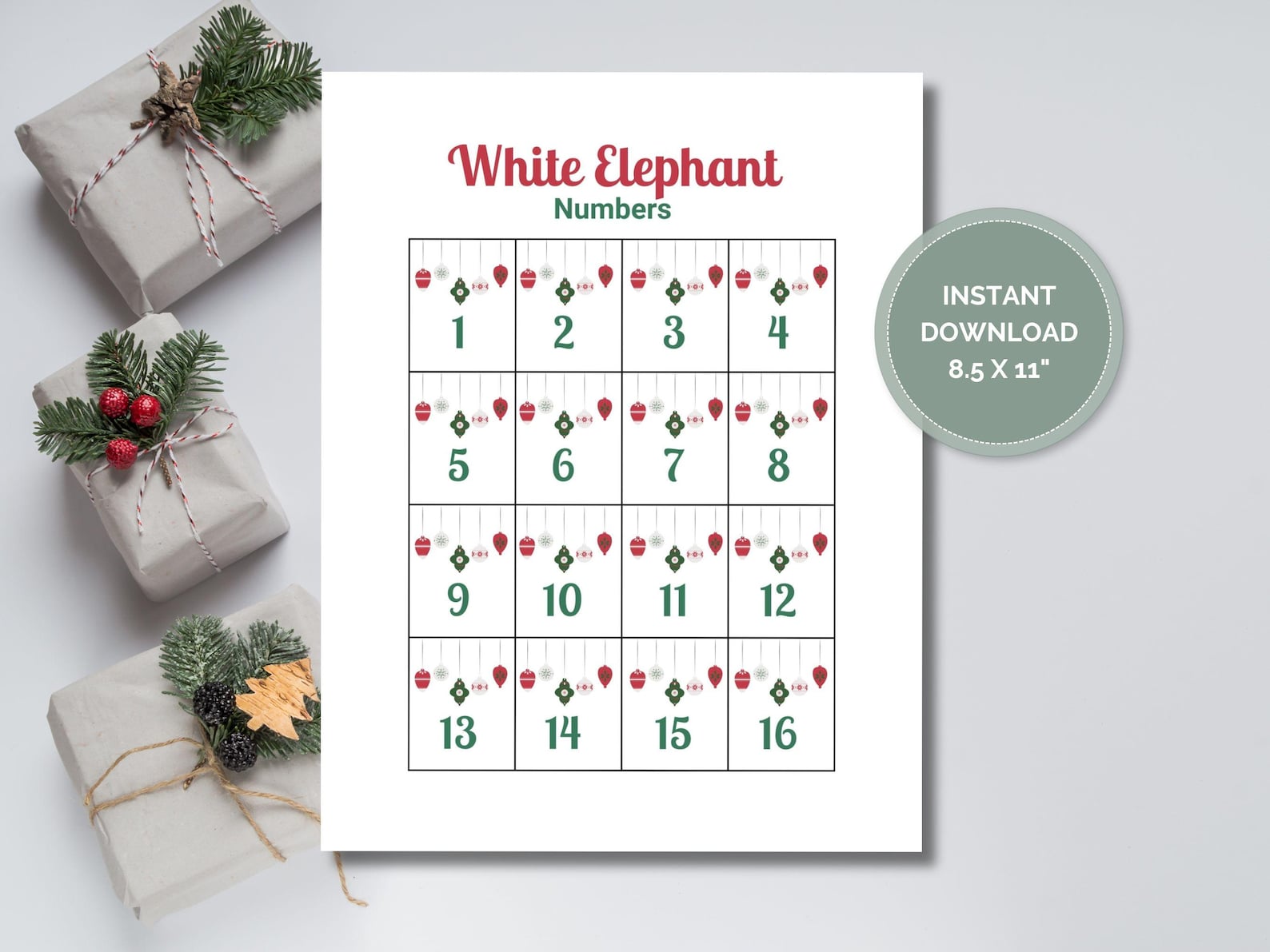 White Elephant Numbers, Gift Exchange Numbers, Christmas Gift Swap Game ...