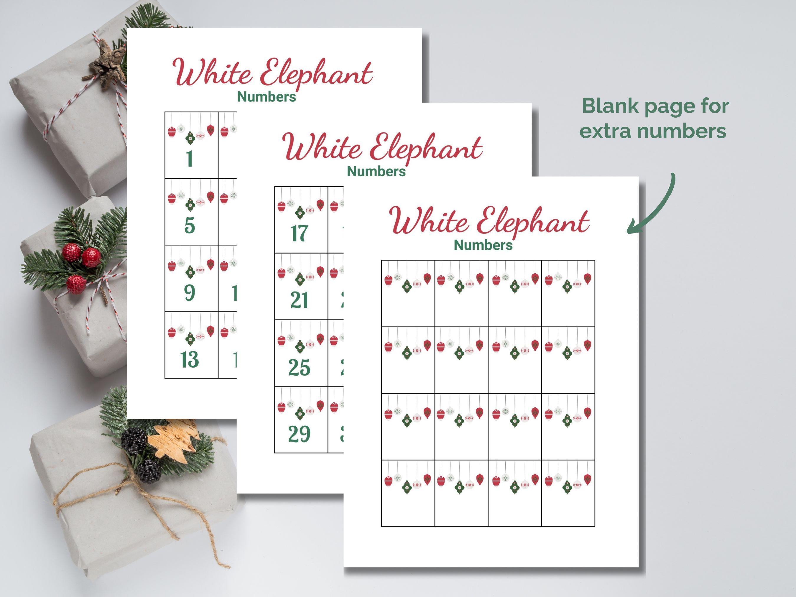 White Elephant Numbers, Gift Exchange Number Cards, Holiday Party Game ...