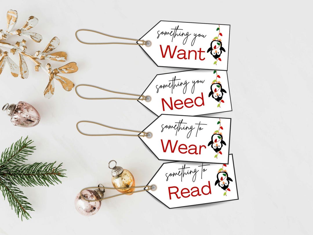 Printable Christmas Gift Tags, Want Need Wear Read Tags, Minimalist ...