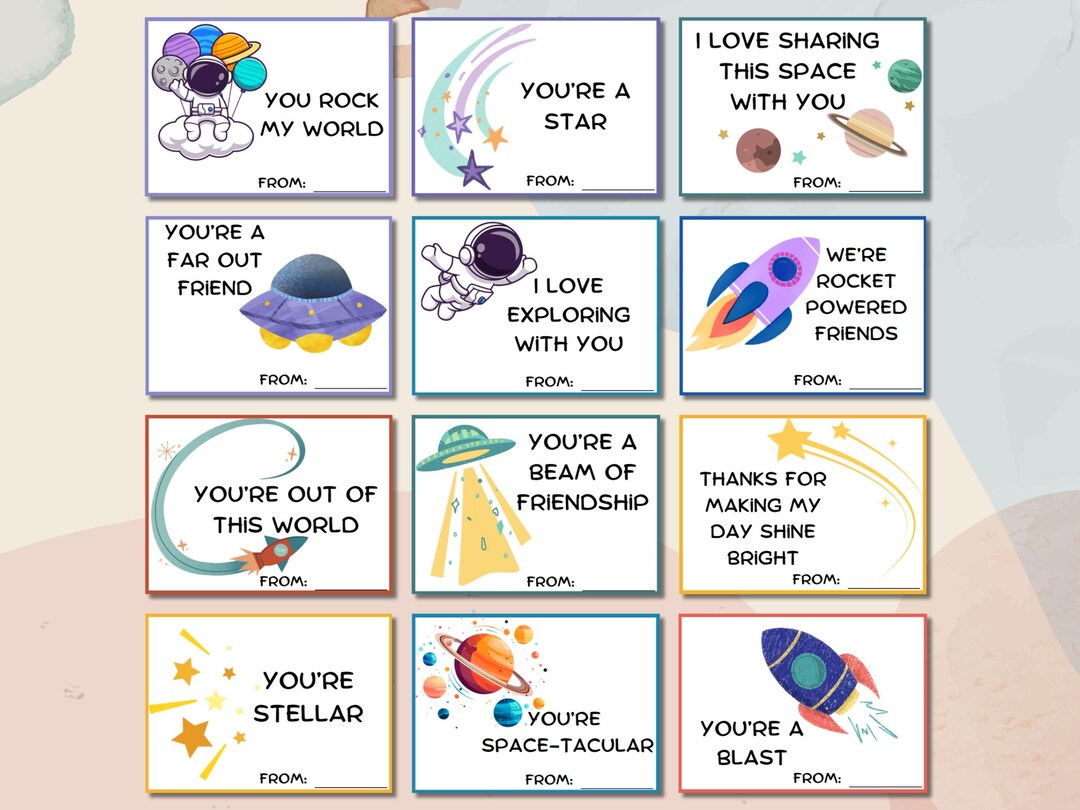 Space Valentines Card Printable, Classroom Valentines Cards, Outer ...