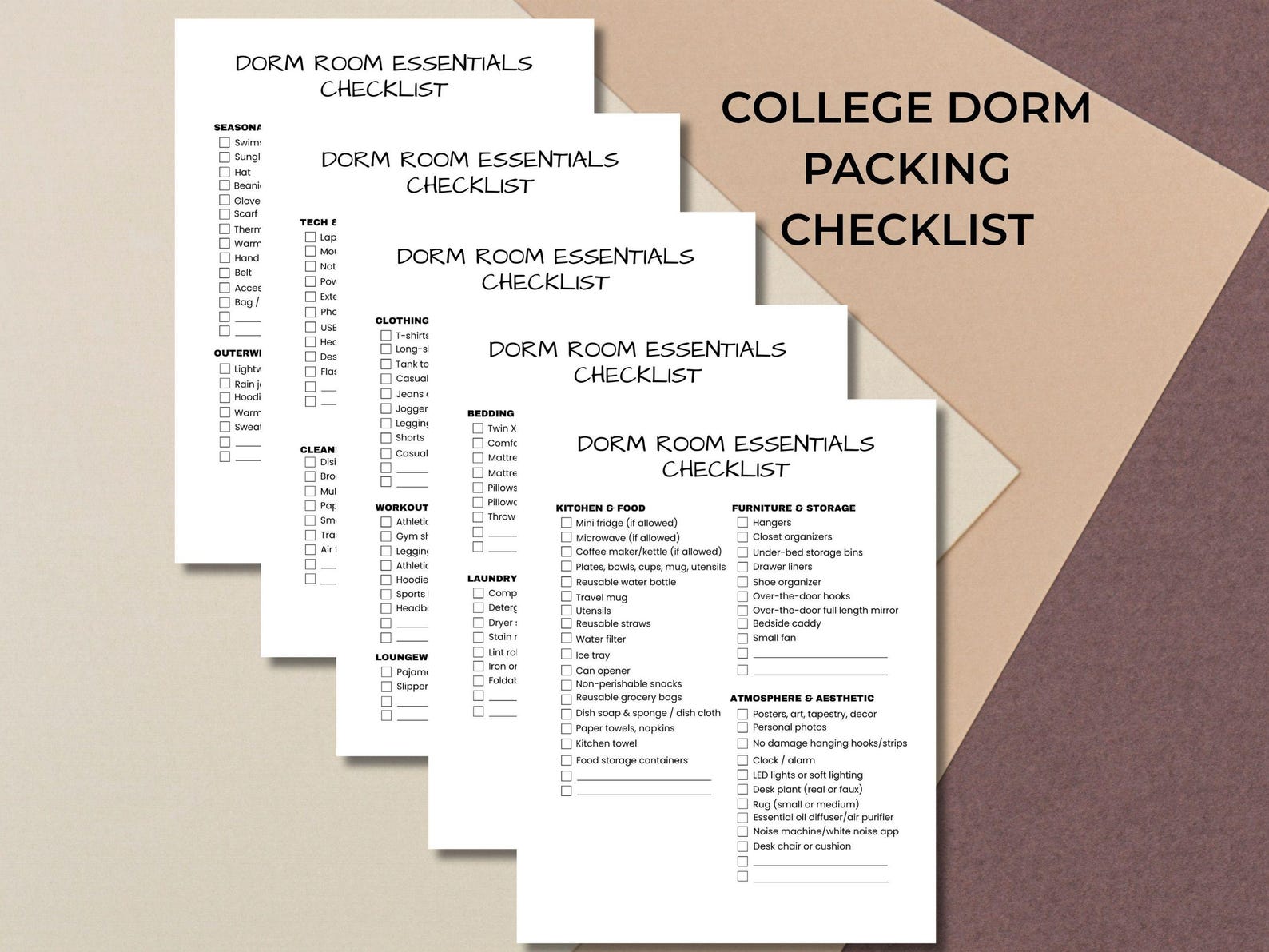 College Dorm Packing List, Dorm Room Essentials Checklist PDF, College ...